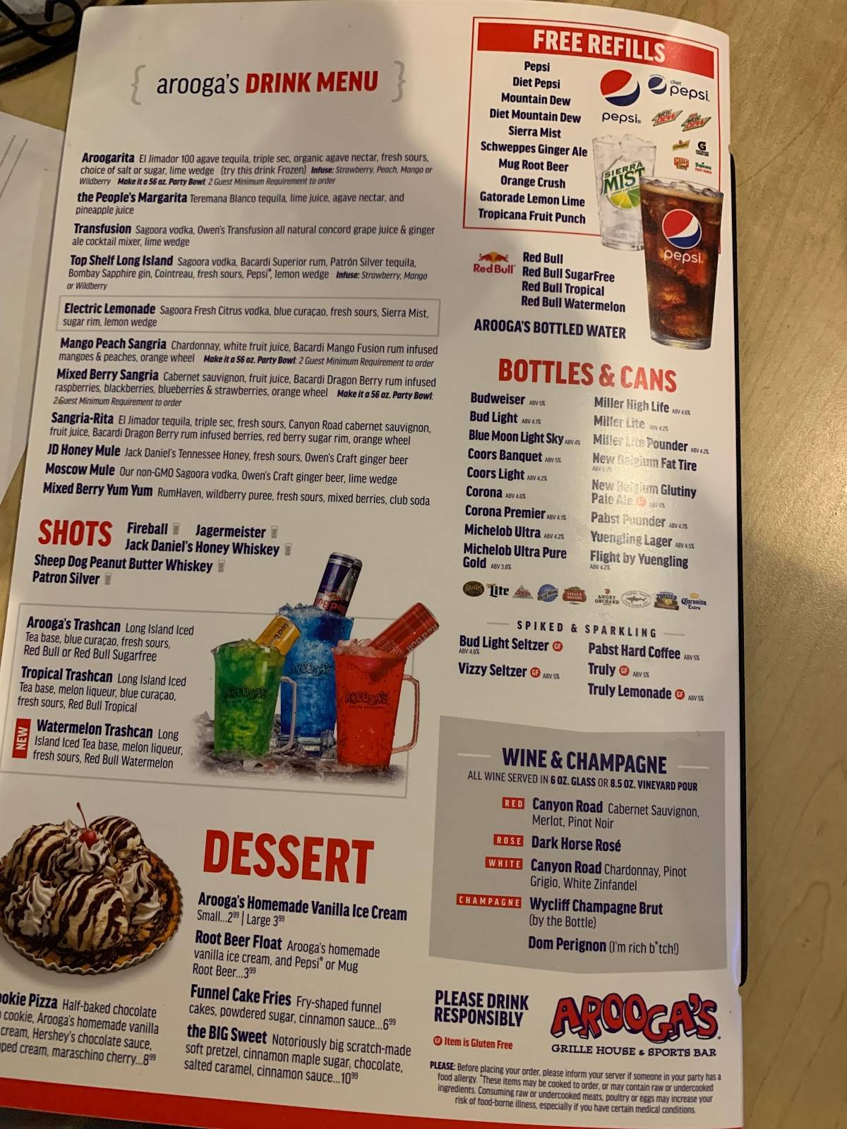 Menu at Arooga's pub & bar, Colonial Park