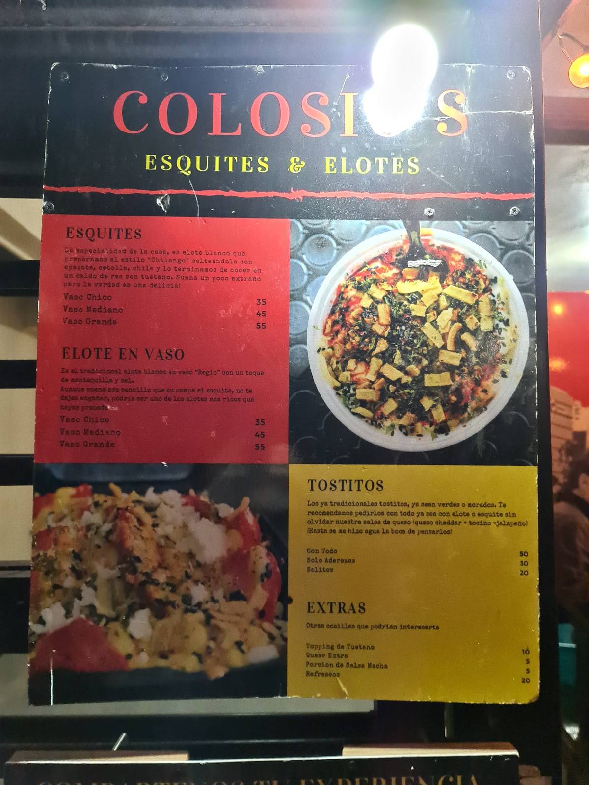 Carta del restaurante Colosio's Esquites & Elotes, Monterrey, Antares 109