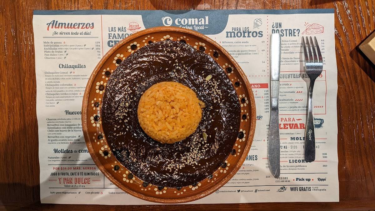 Carta del restaurante Comal, Heroica Puebla del Zaragoza