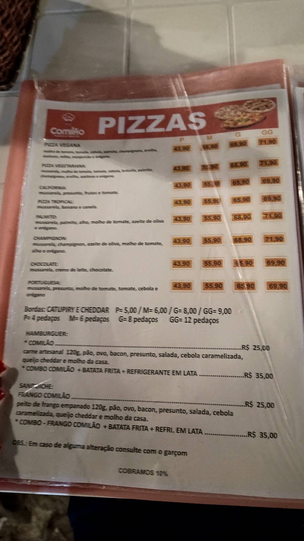 Menu em Comilão Pizzaria e Massas, Parnaíba