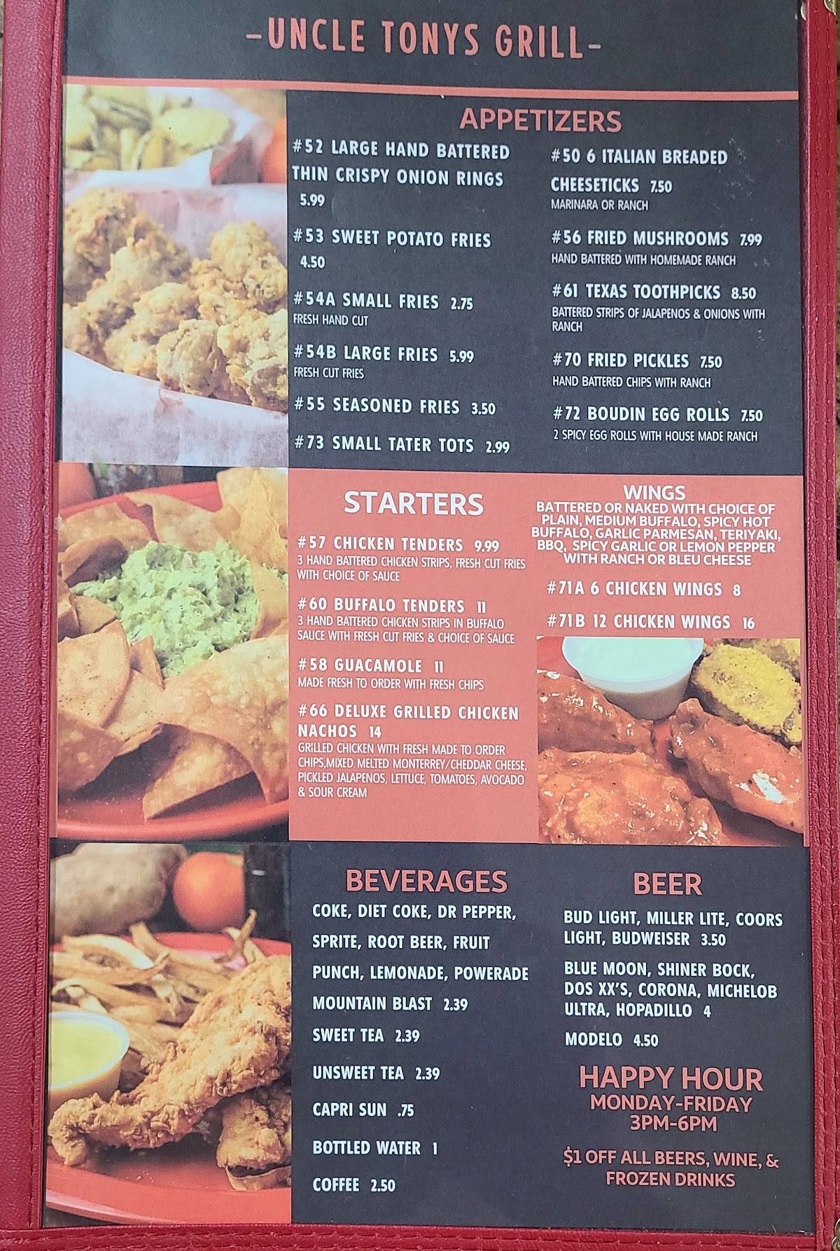 Menu at Uncle Tony's Cafe, Spring, 314 Sawdust Rd #108