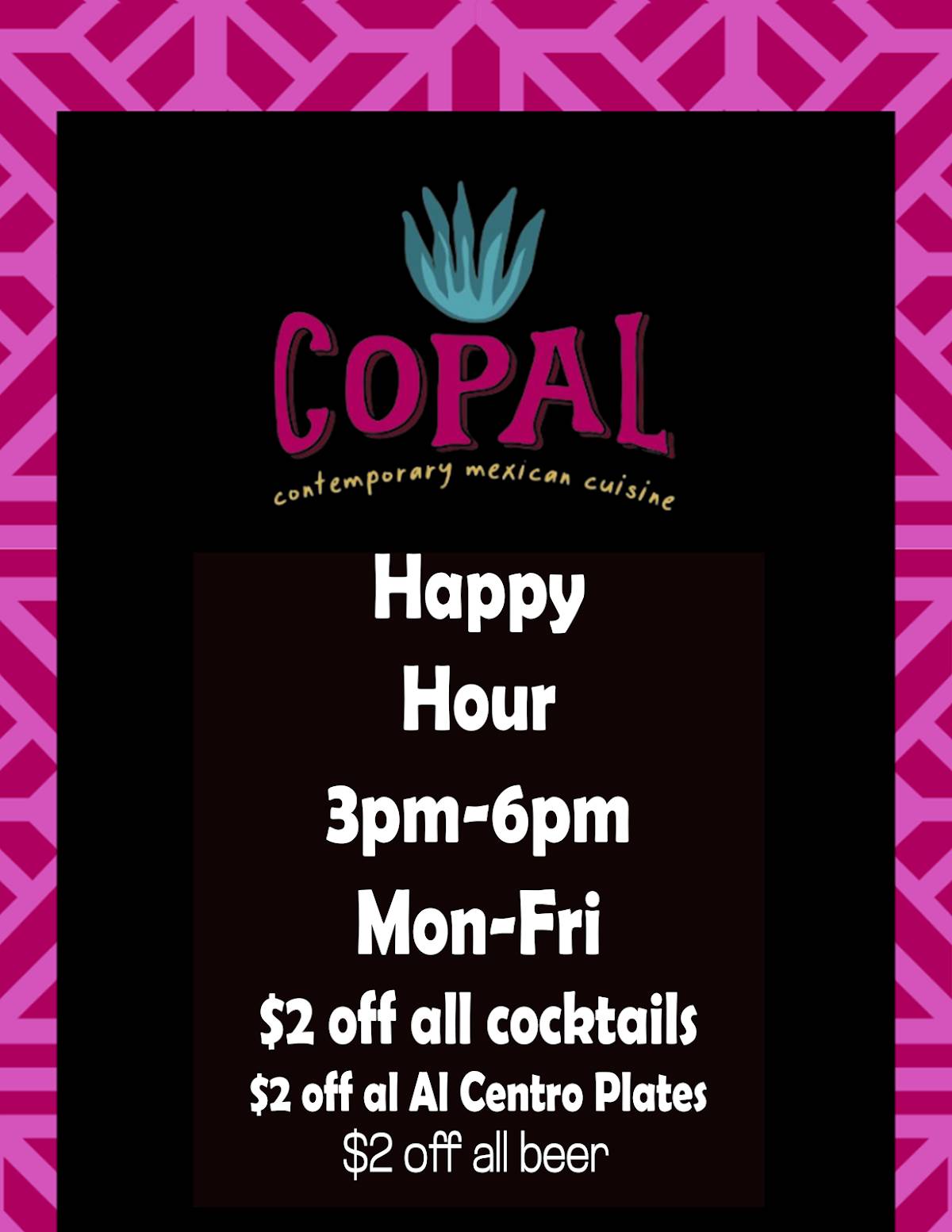Menu at Copal Contemporary Mexican Cuisine pub & bar, Tucson