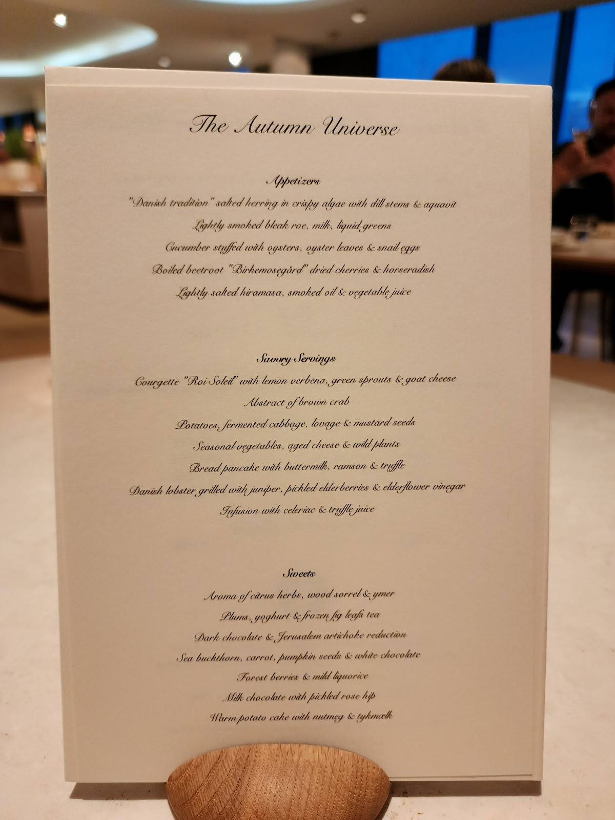 Menu at Geranium restaurant, Copenhagen