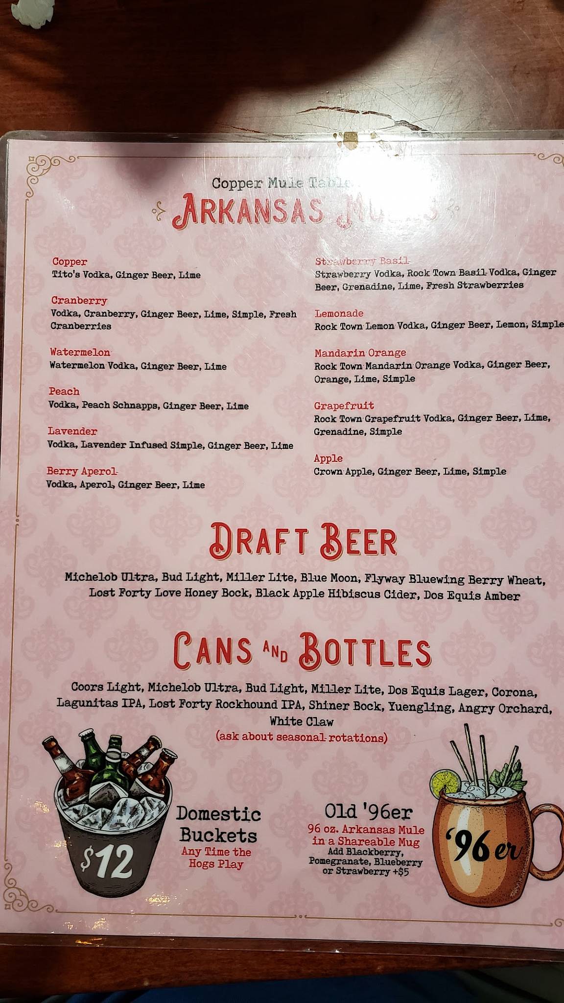 Menu at Copper Mule Table & Tap-Bryant pub & bar, Bryant