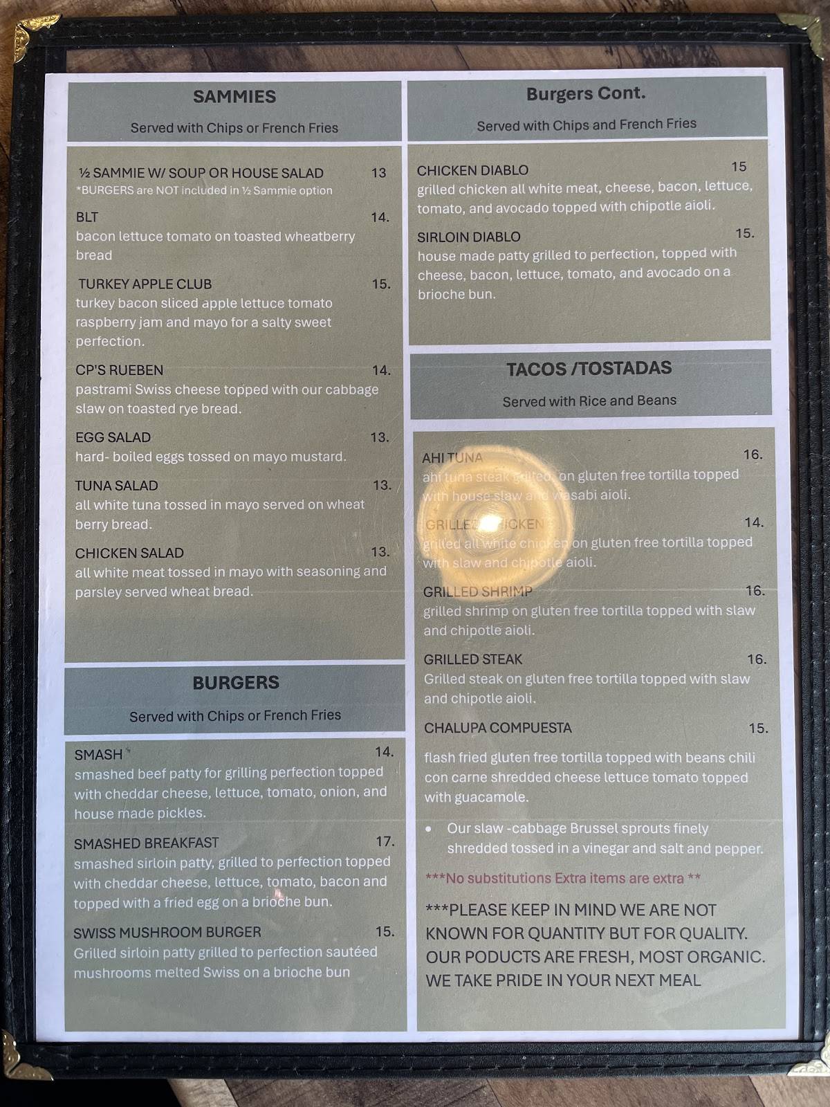 Menu at Copper Pot desserts, Ingram