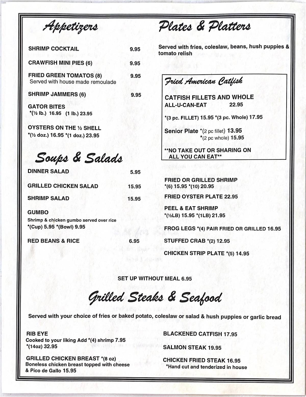 Menu at Corbett's Catfish & More restaurant, Avinger