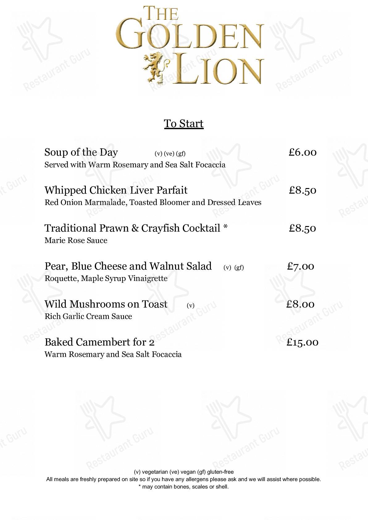 Menu at Golden Lion pub & bar, Corbridge