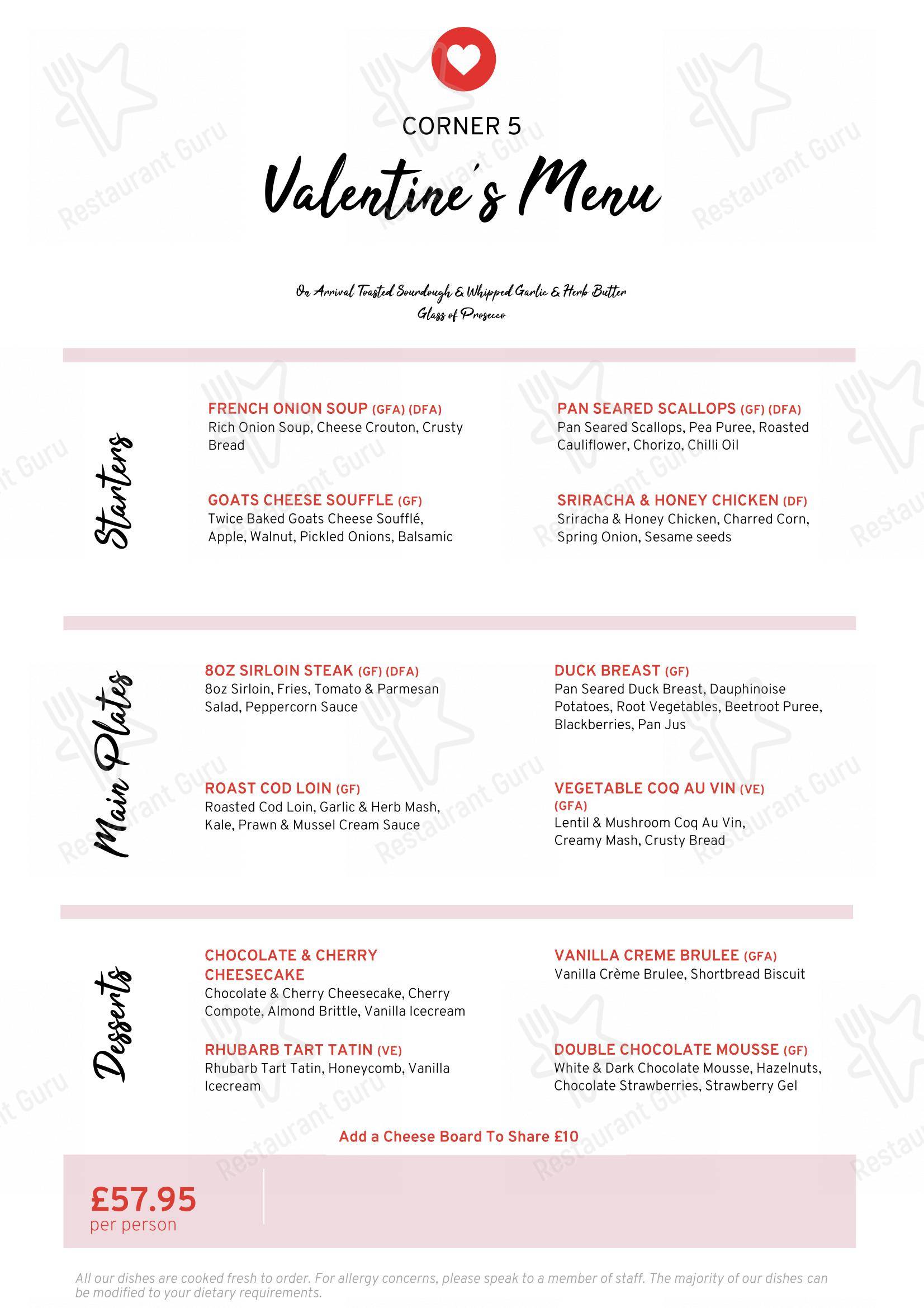 Menu at Corner 5 Restaurant, Bedford