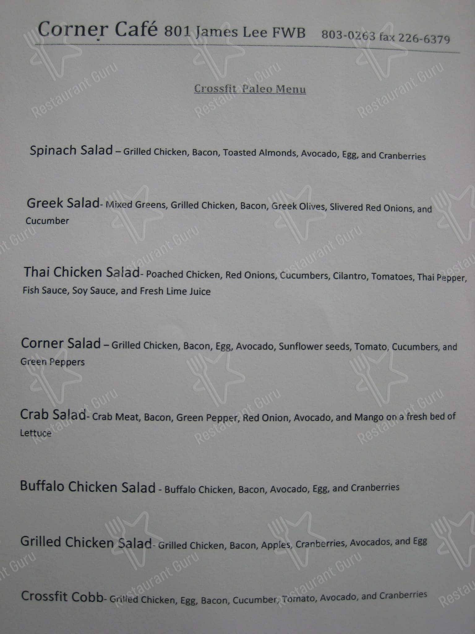 Menu at Corner Cafe, Fort Walton Beach, 801 James Lee Rd