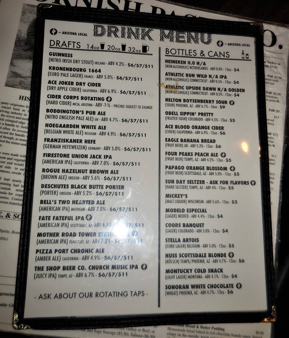 Menu at Cornish Pasty Co restaurant, Mesa, W Guadalupe Rd #101