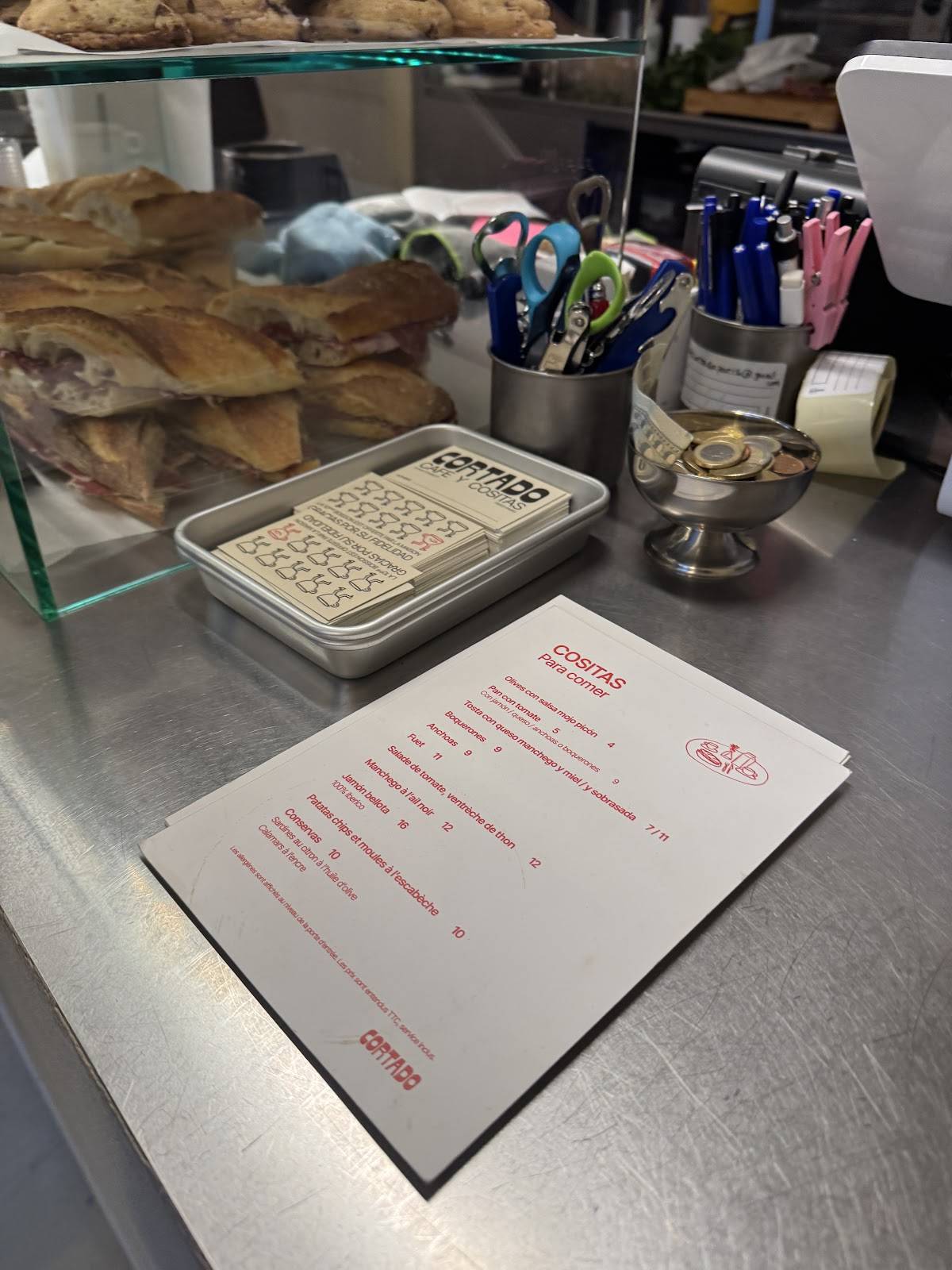 Menu at Cortado restaurant, Paris