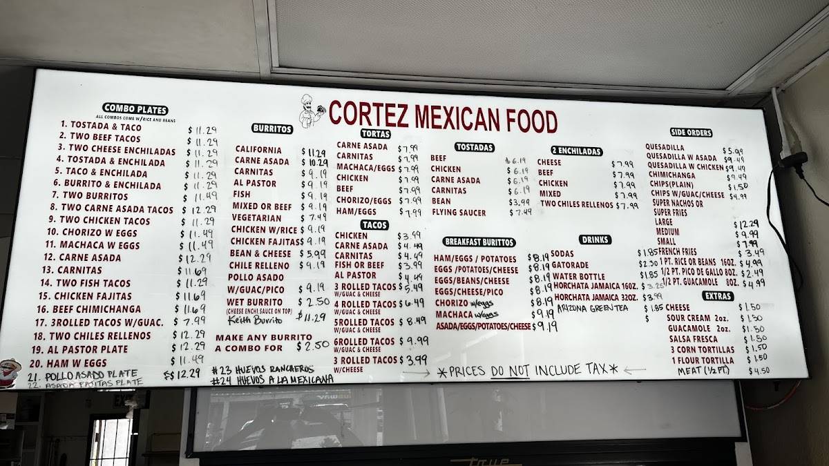 Menu at Cortez Mexican Food restaurant, Bonsall