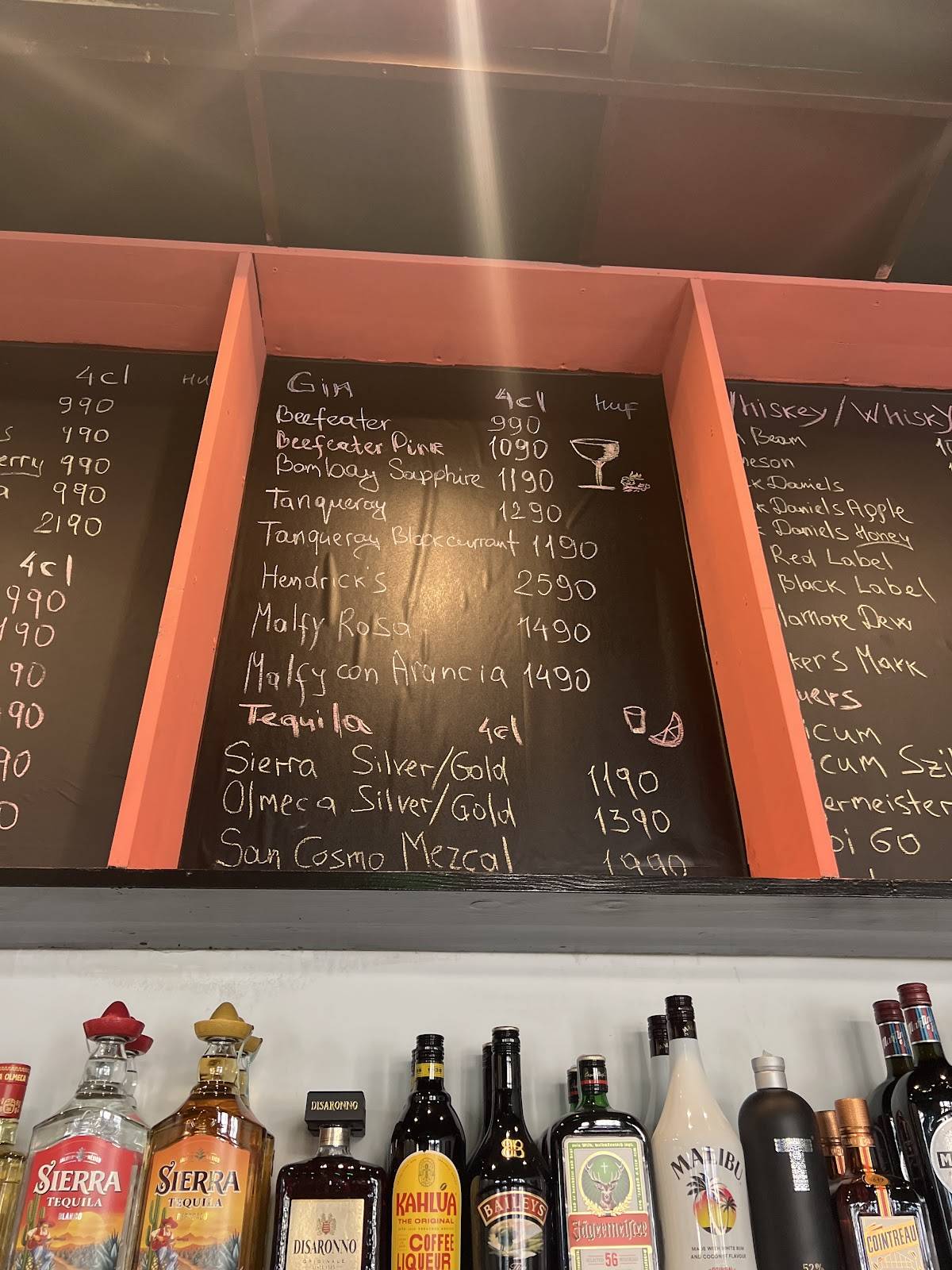 Menu at Cosmo bar, Budapest
