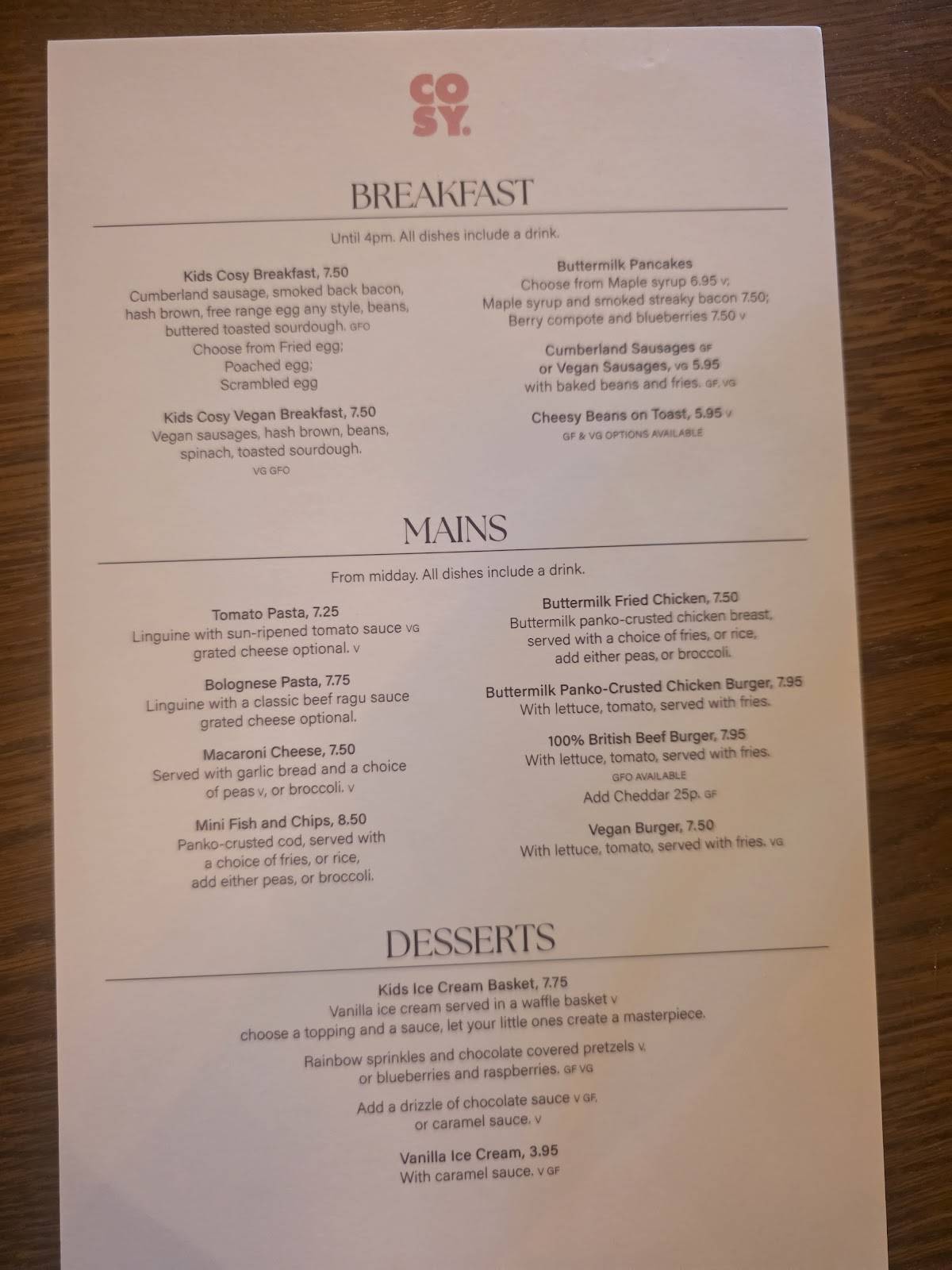 Menu at Cosy Club, Salisbury, 49 New St