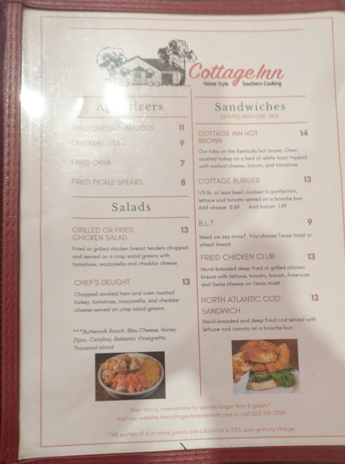 Menu at Cottage Inn restaurant, Louisville, 570 Eastern Pkwy