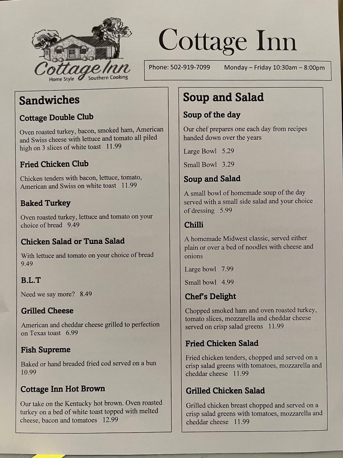 Menu at Cottage Inn restaurant, Louisville, 570 Eastern Pkwy