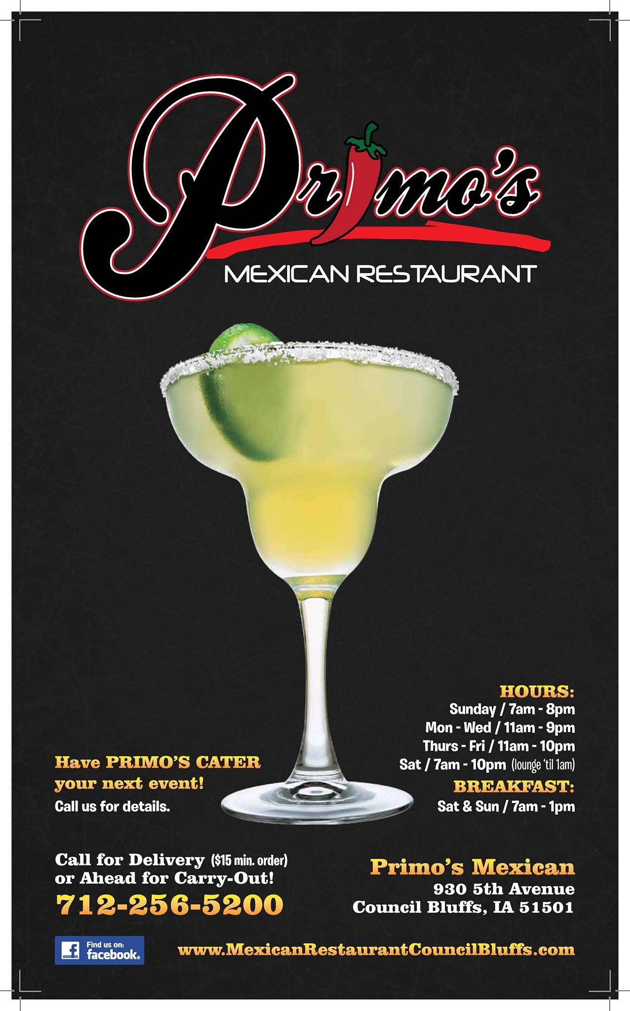 Menu at Primo's Modern Mexican -CB pub & bar, Council Bluffs