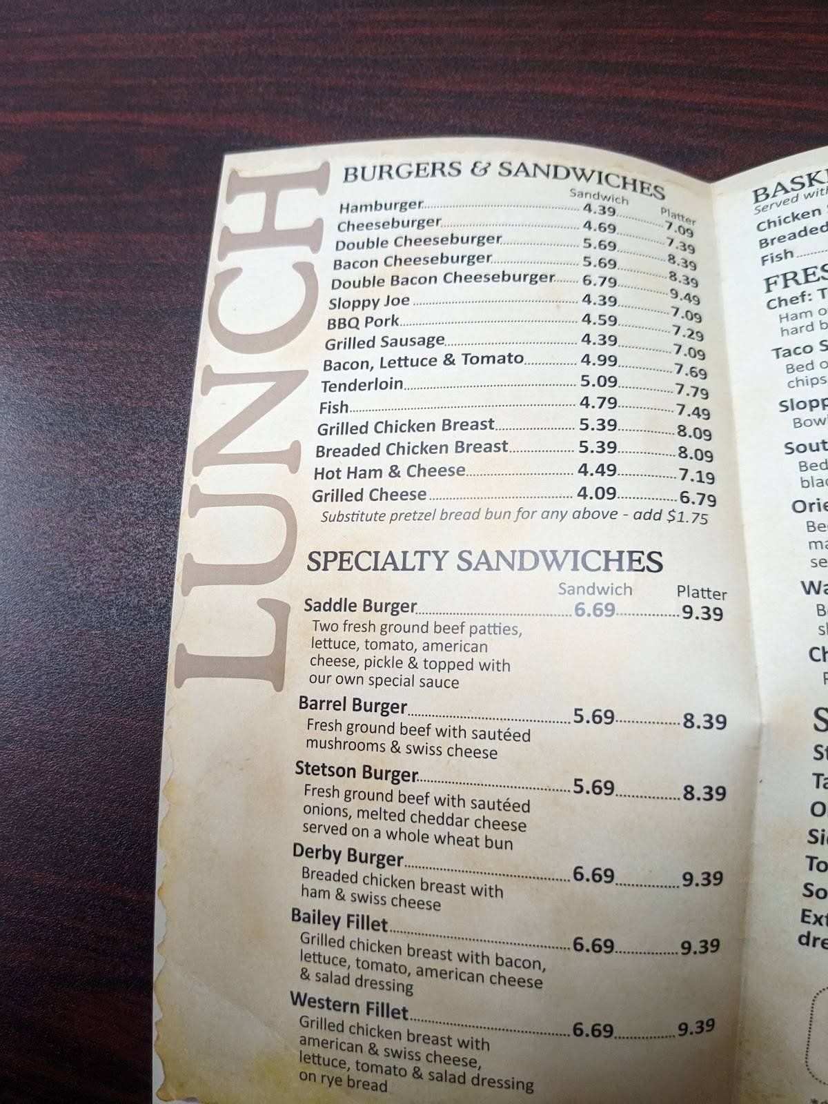 Menu at Country Corral Restaurant, Shipshewana