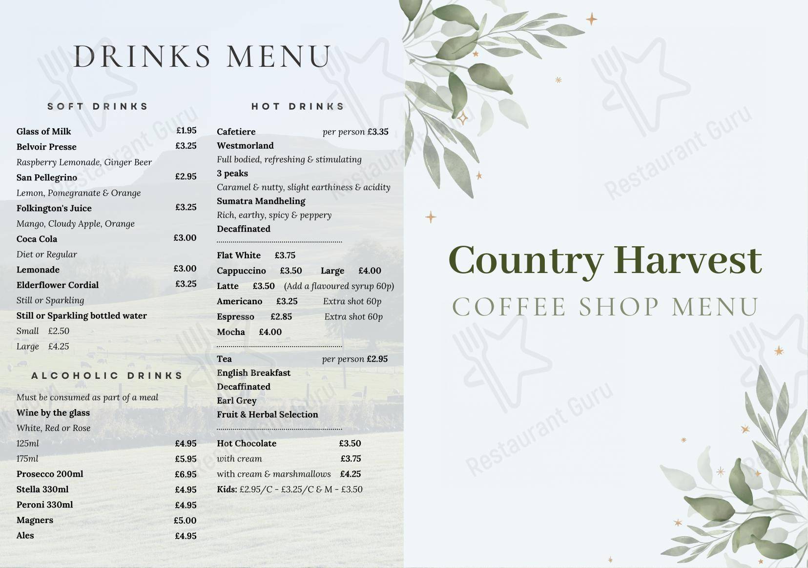 Carta de Country Harvest Bakery, Bentham