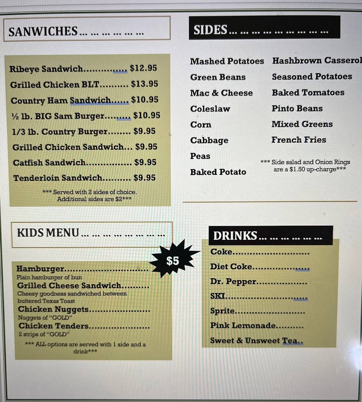 Menu at Country Store restaurant, Bradfordsville, 205 W Main St