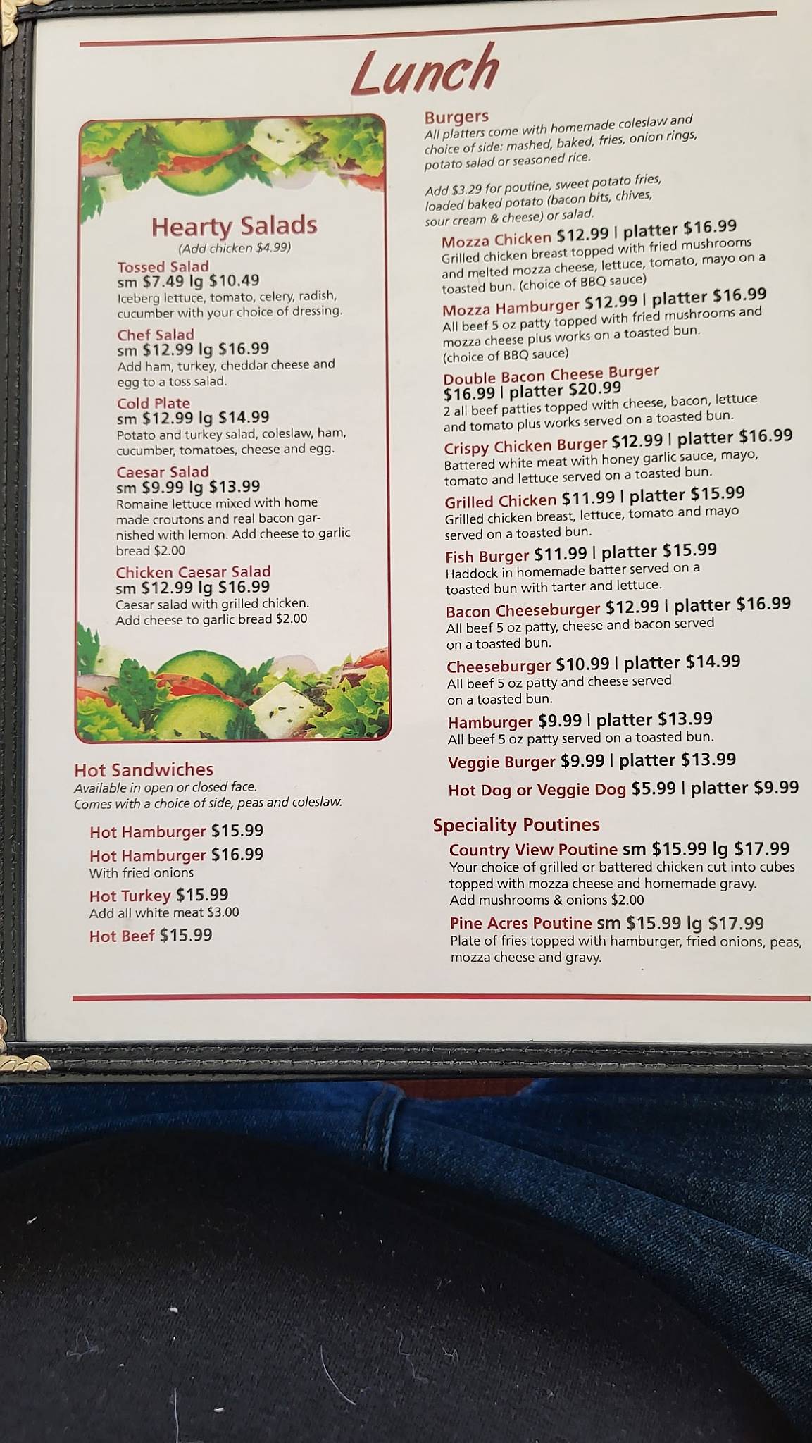 Menu at Country View Restaurant, Steeves Mountain