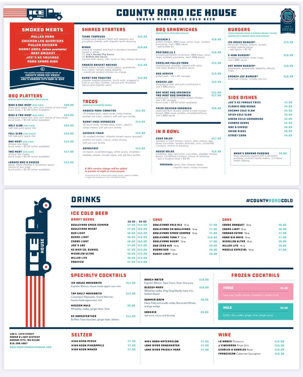 Menu at County Road Ice House pub & bar, Kansas City