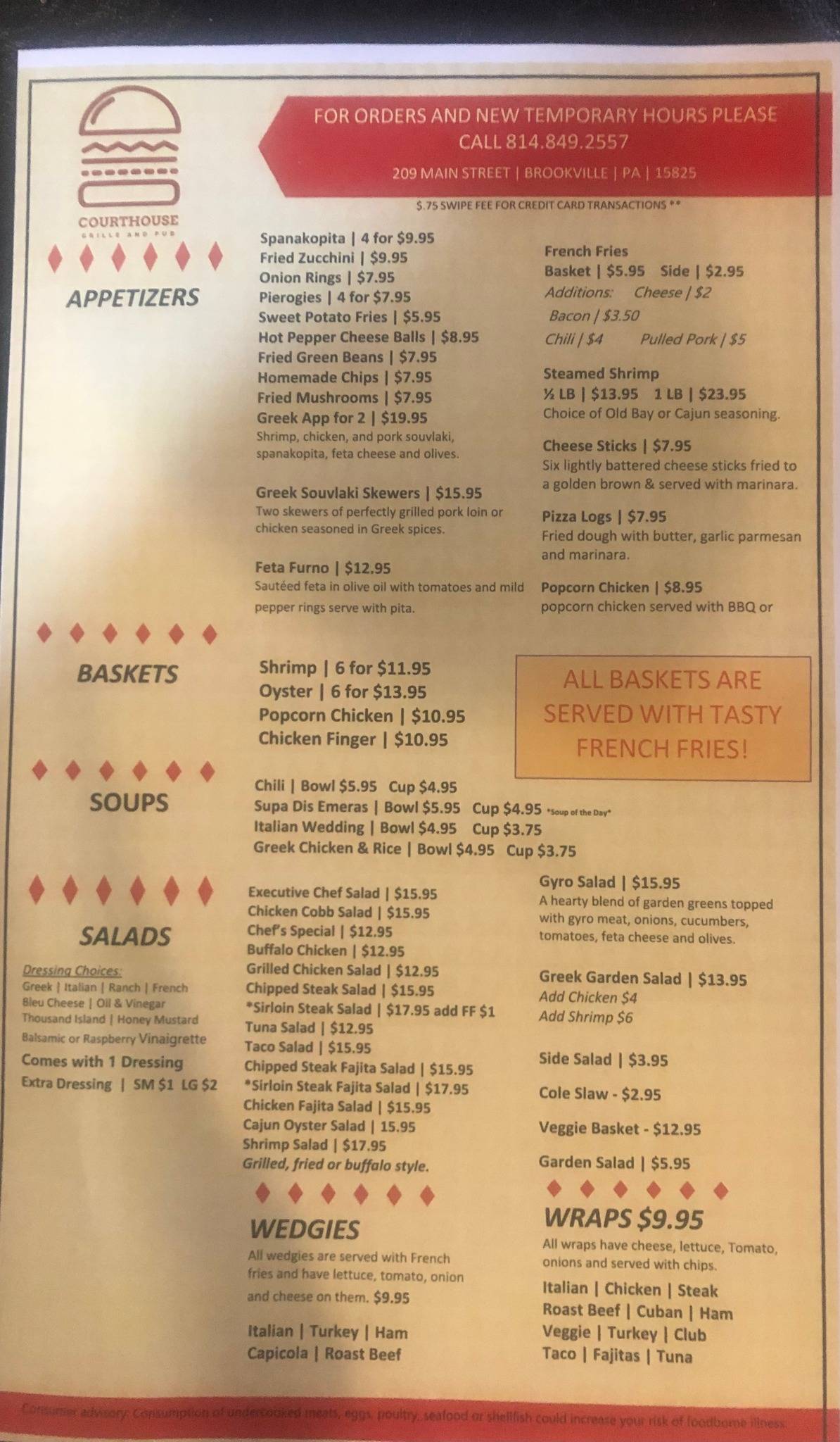 Menu at Courthouse Grille & Pub, Brookville