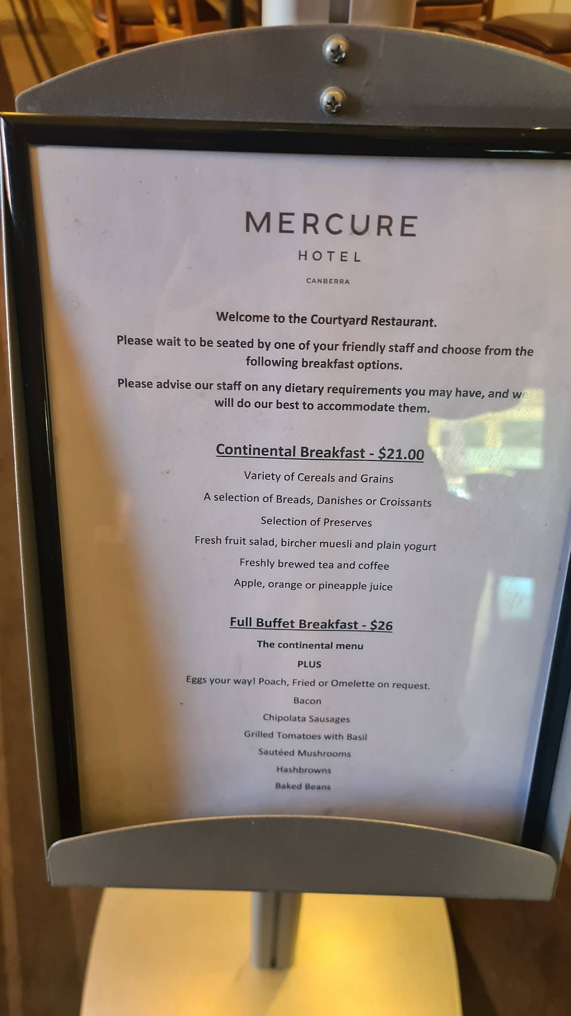 Menu at Courtyard Restaurant, Braddon, Corner Of Ainslie And
