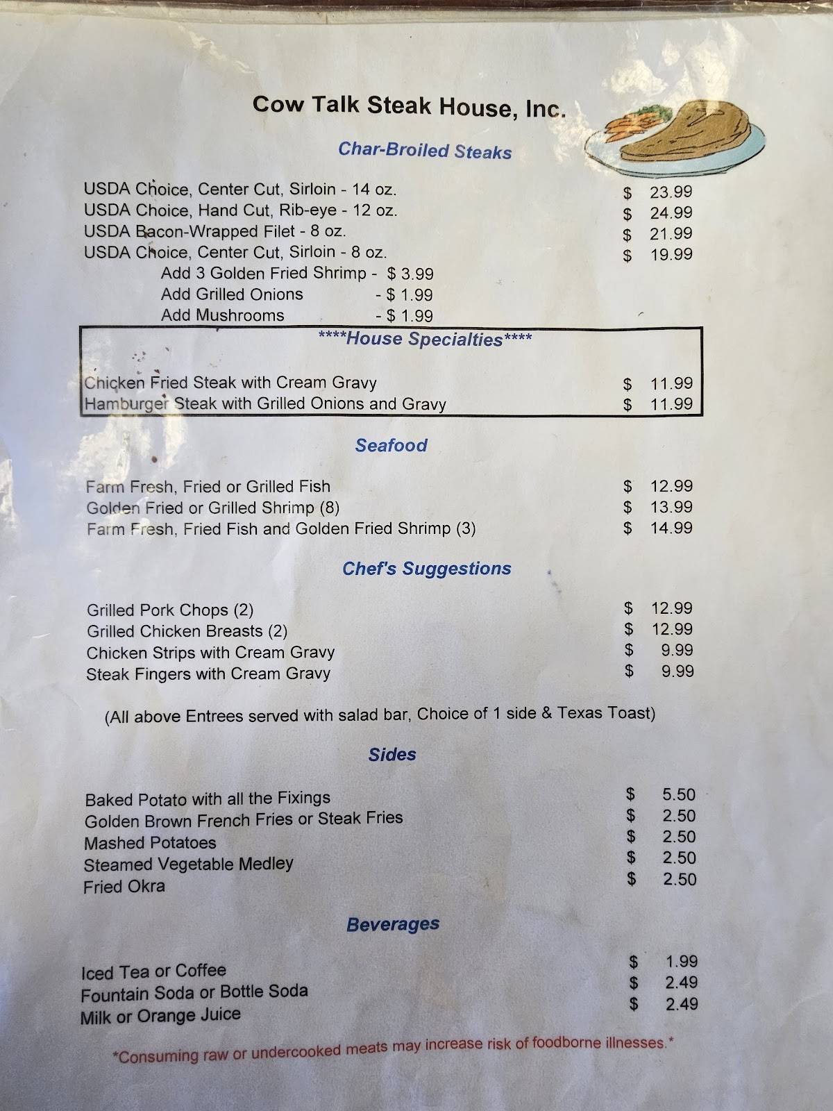 Menu at CowTalk Steakhouse, Navasota
