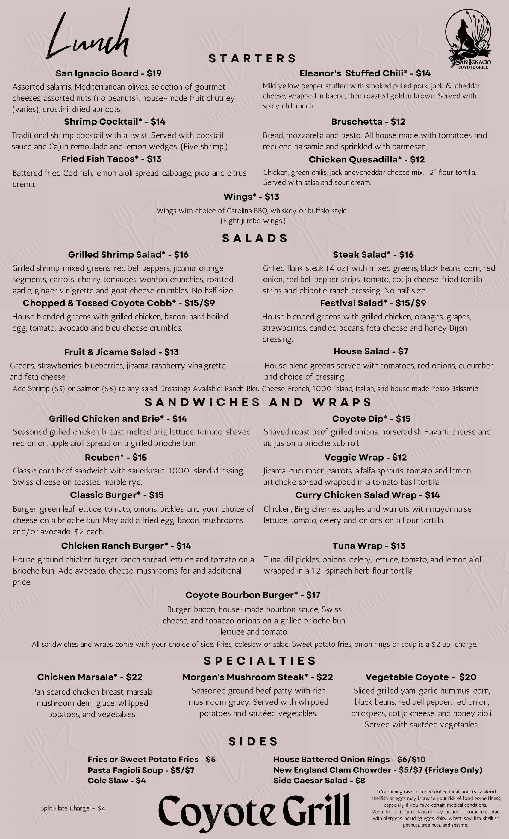 Menu at Coyote Grill at San Ignacio Golf Club, Green Valley, S Camino ...