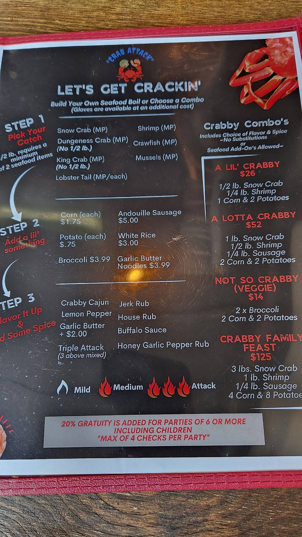 Menu at Crab Attack Seafood Kitchen & Bar, Marion