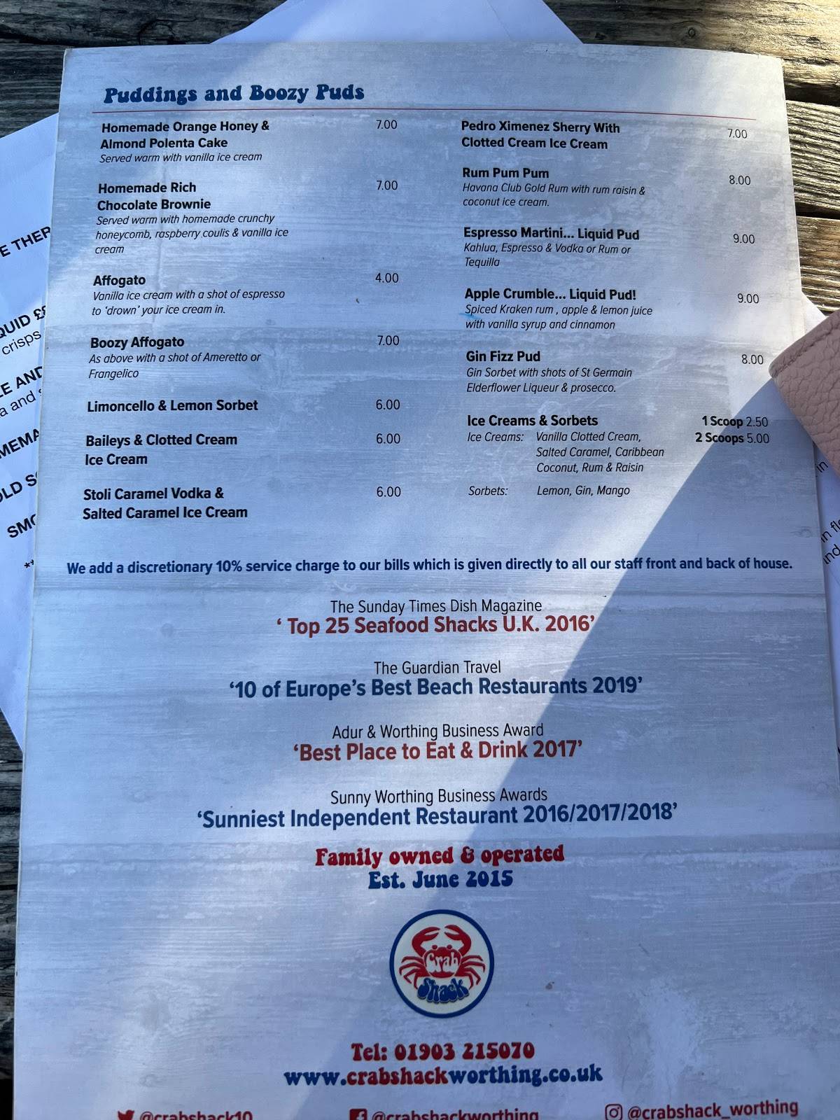 Menu at CrabShack restaurant, Worthing
