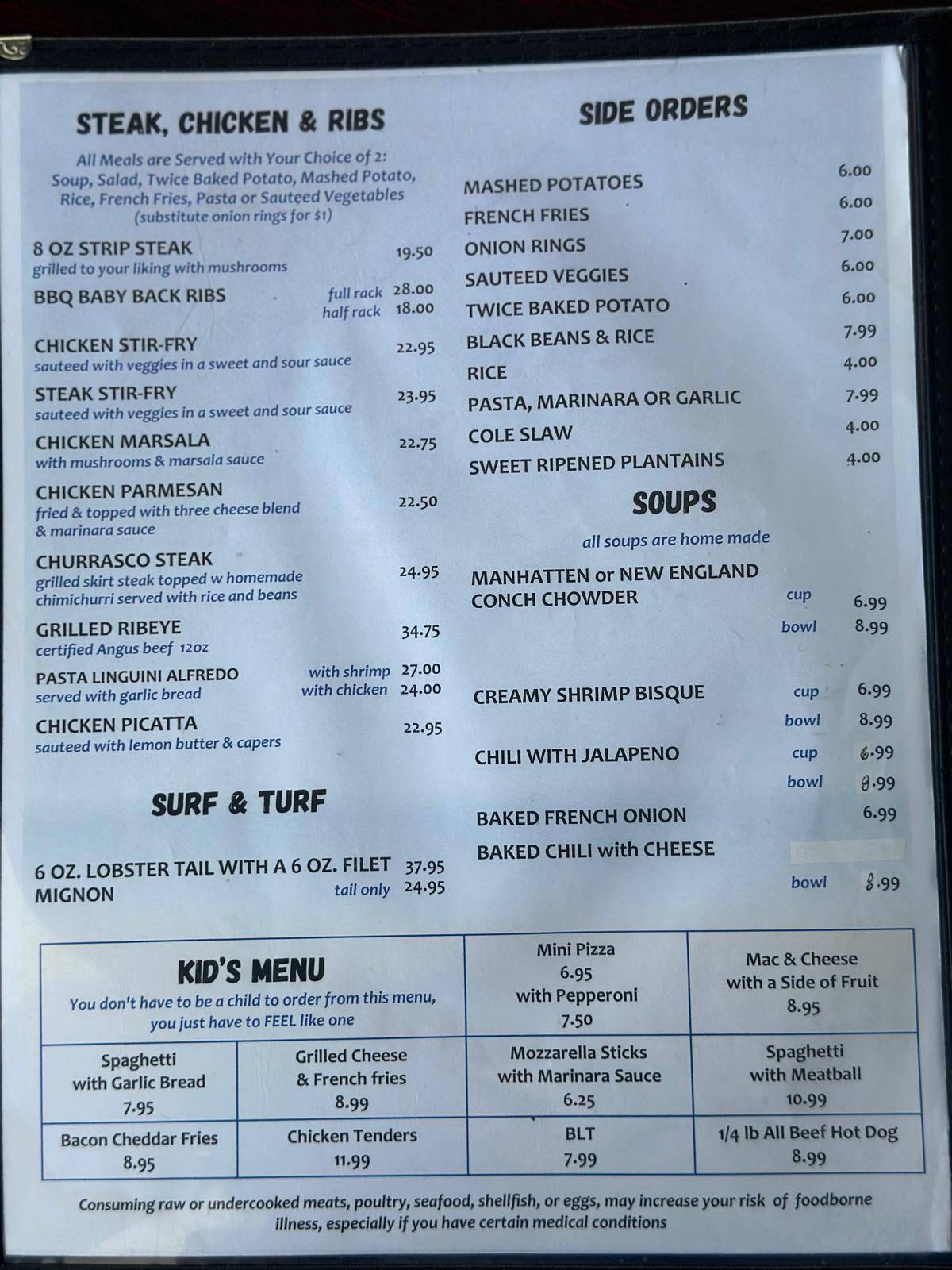 Menu at Cracked Conch Cafe, Marathon