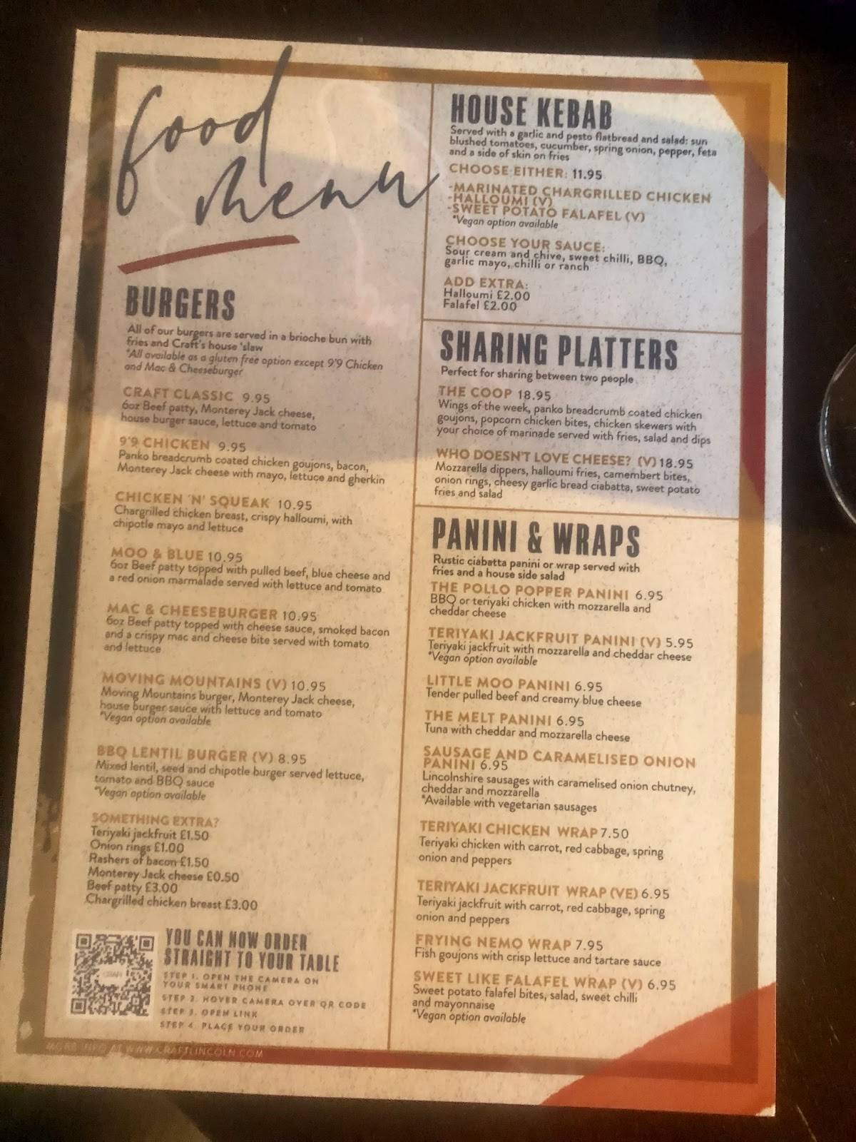 Menu at Craft lincoln pub & bar, Lincoln, 272 High St