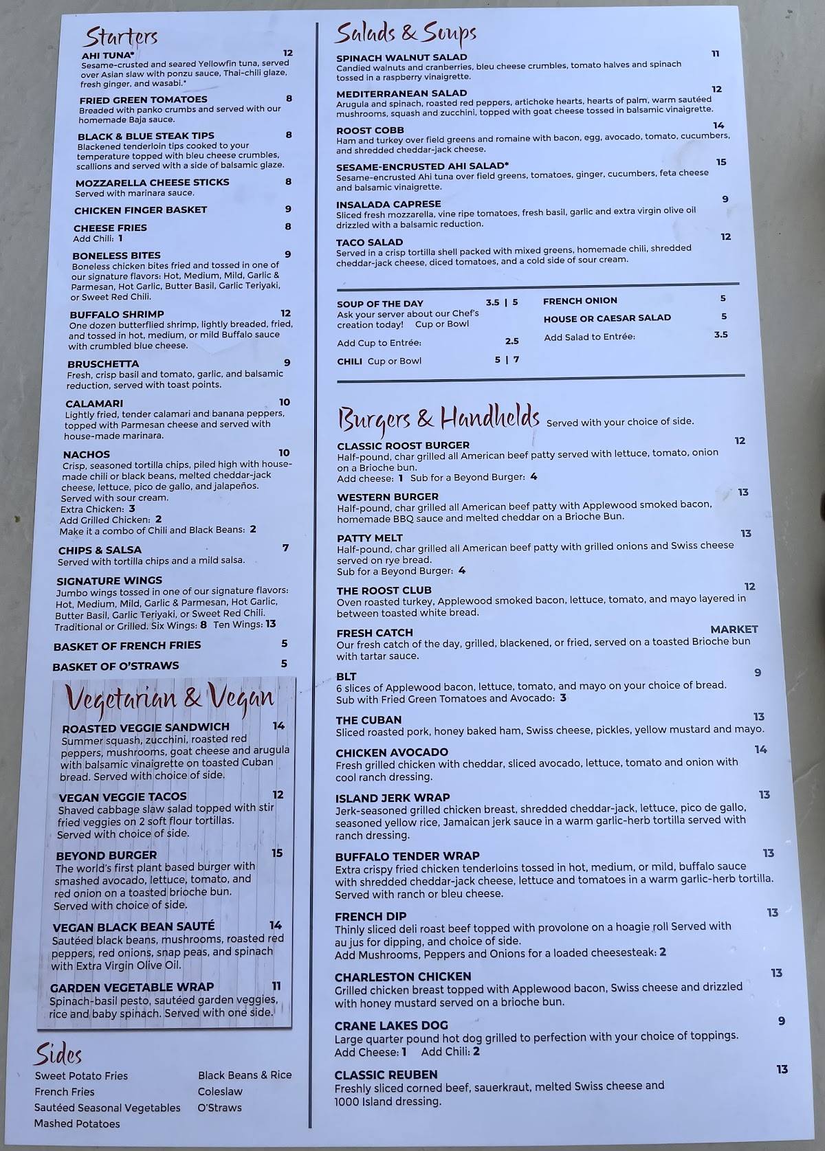 Menu at Cranes Roost restaurant, Port Orange