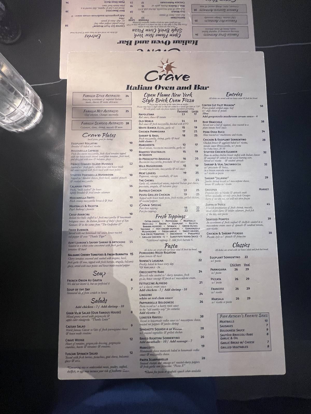Menu at Crave Italian Oven & Bar Myrtle Beach, Myrtle Beach