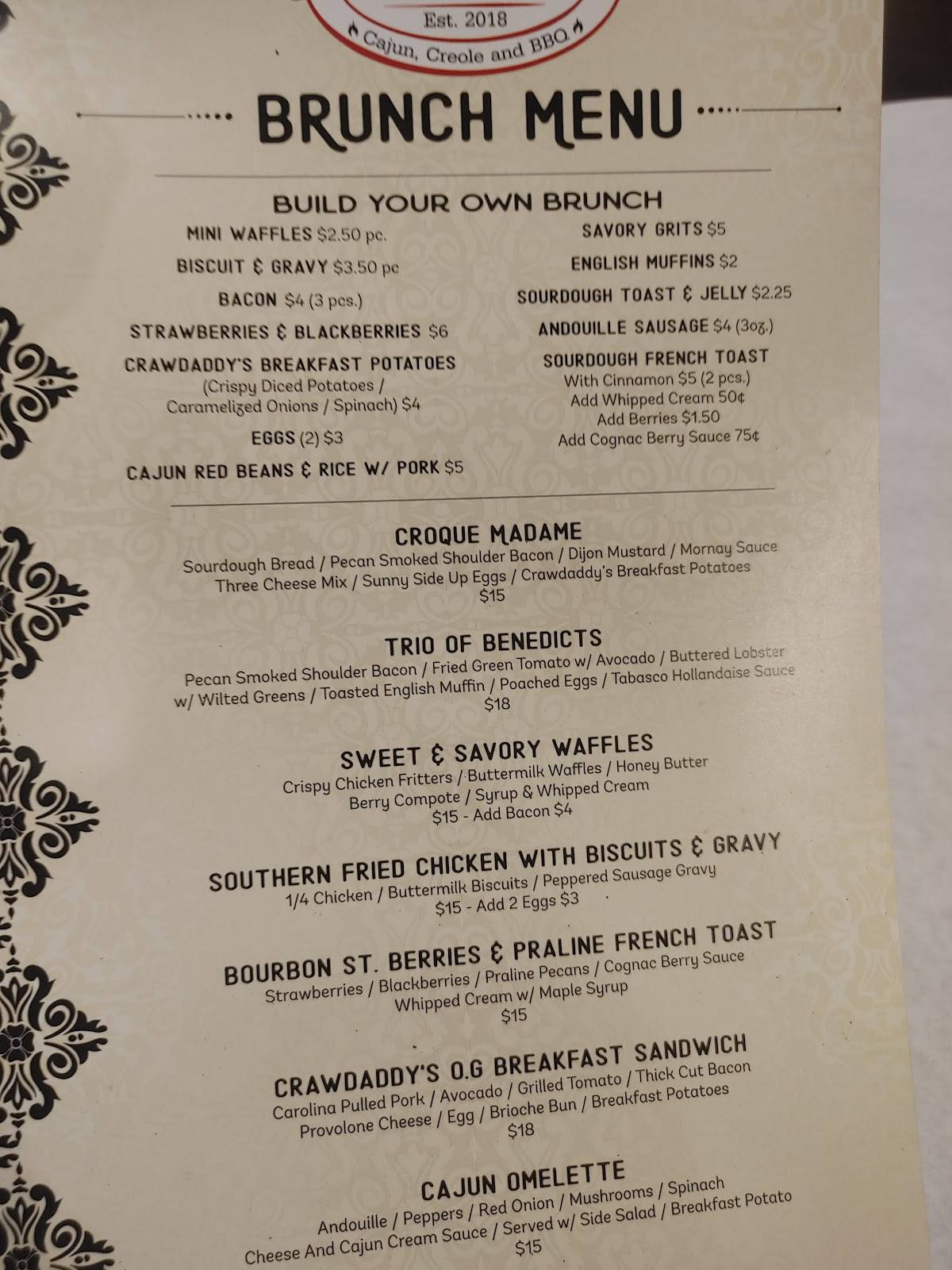 Menu at Crawdaddy's on Greenfield restaurant, West Allis, W Greenfield Ave