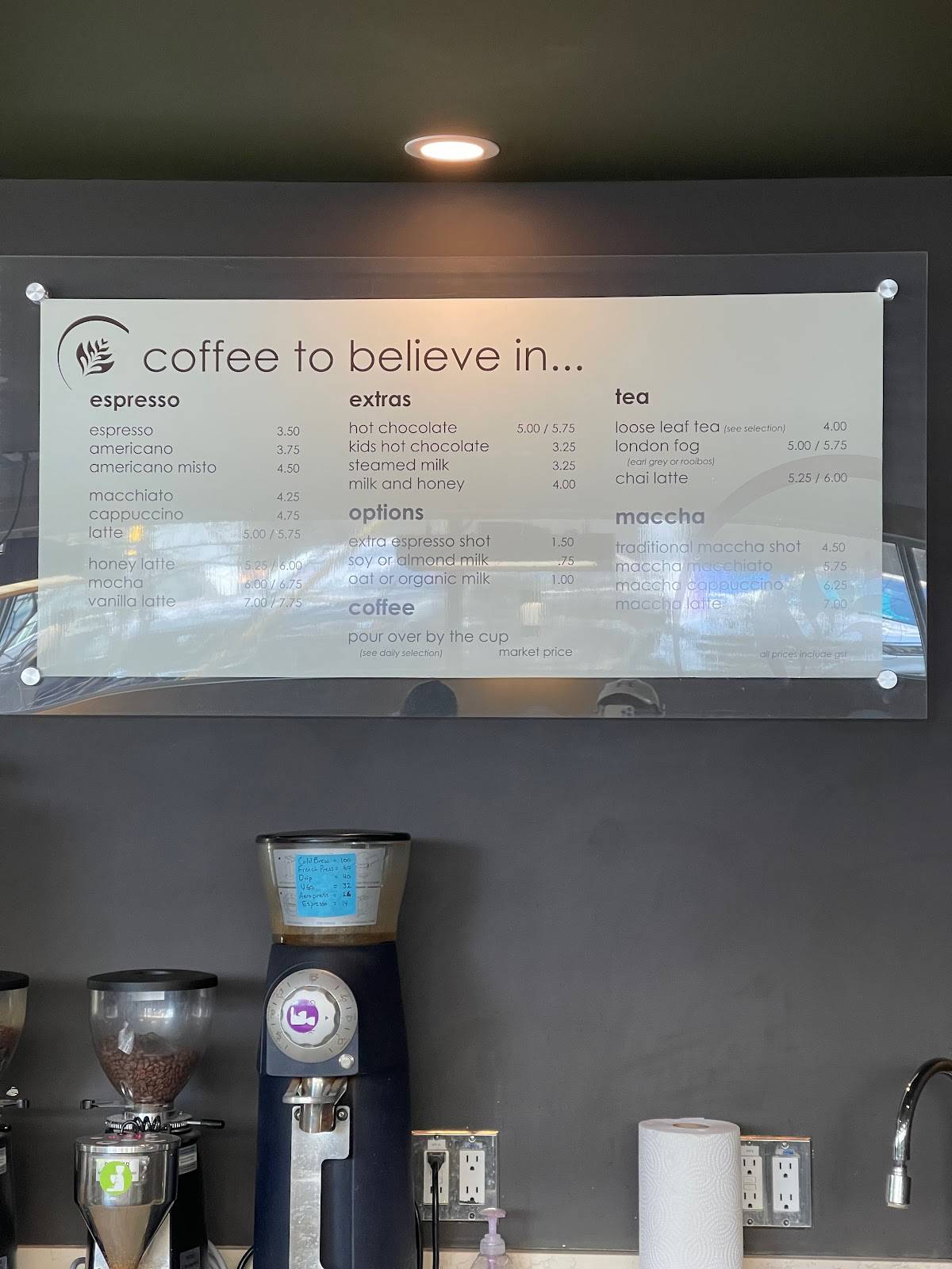 Menu at Credo Coffee cafe, Edmonton, 124 St