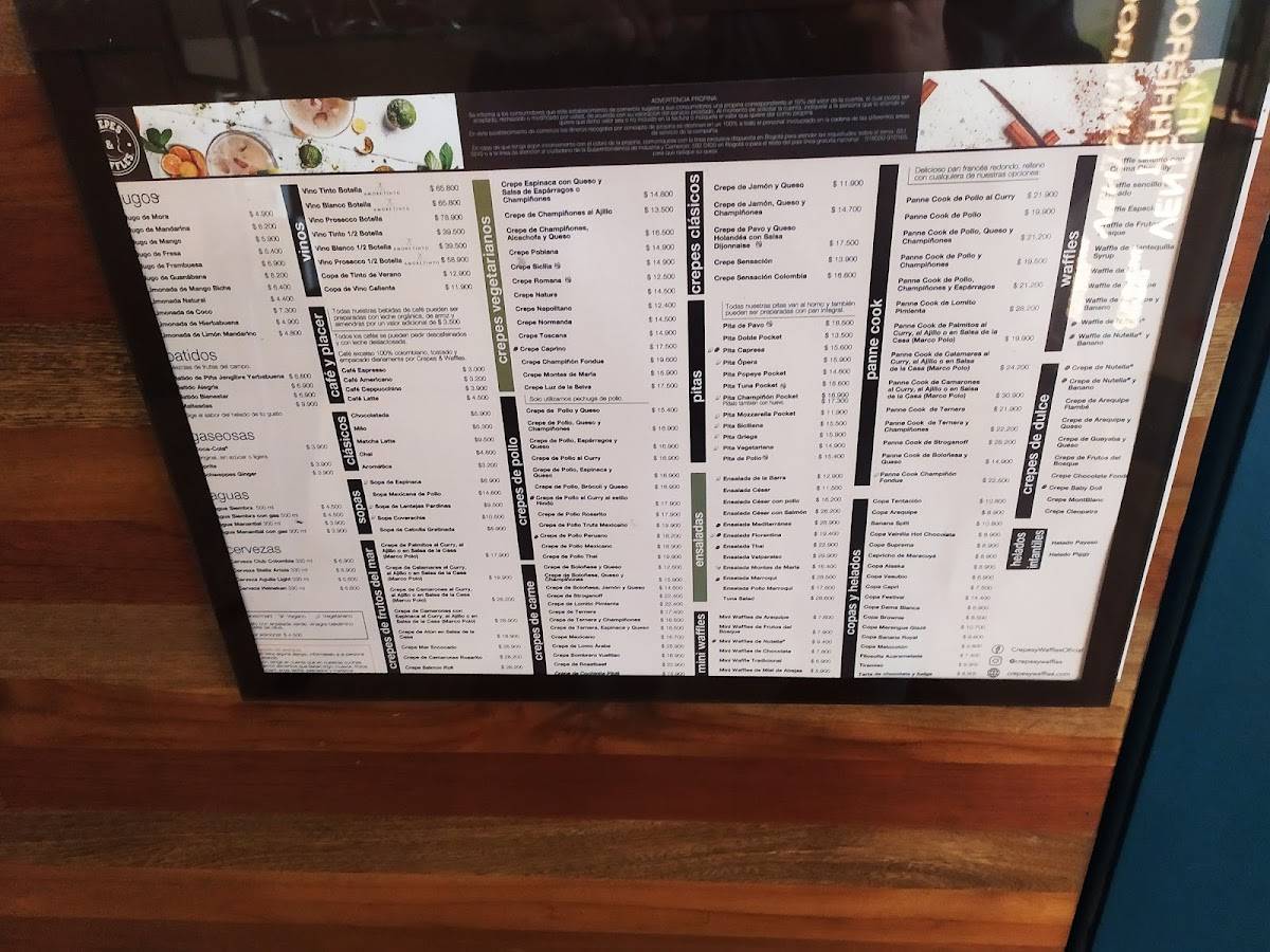 Carta del restaurante Crepes & Waffles Centro Comercial Ventura ...