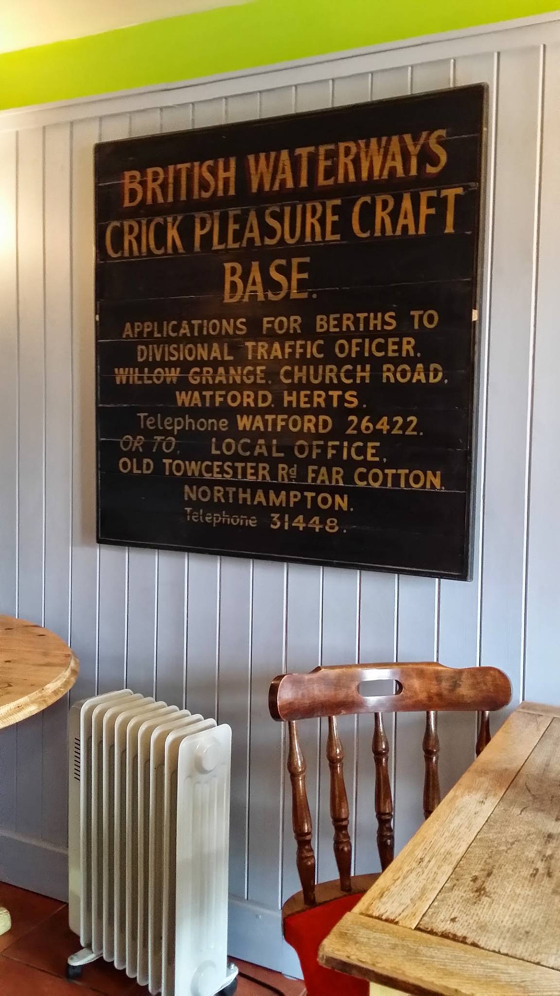 Menu at Crick Wharf restaurant, Crick