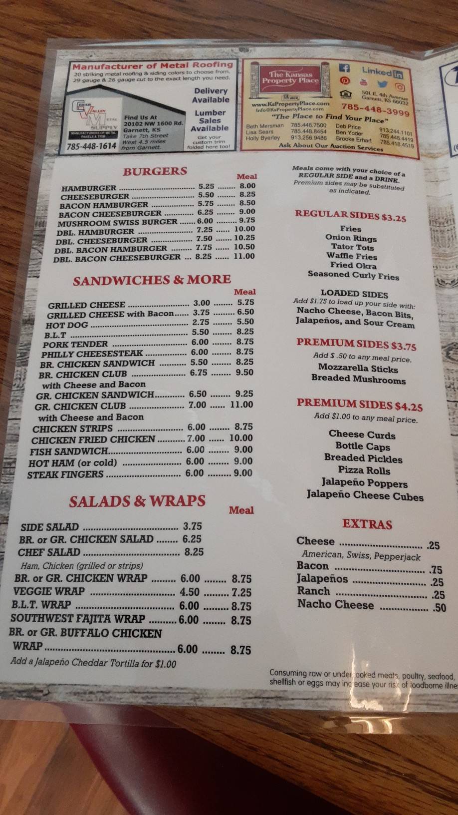 Menu at Cricket's Bar and Grill, Kincaid