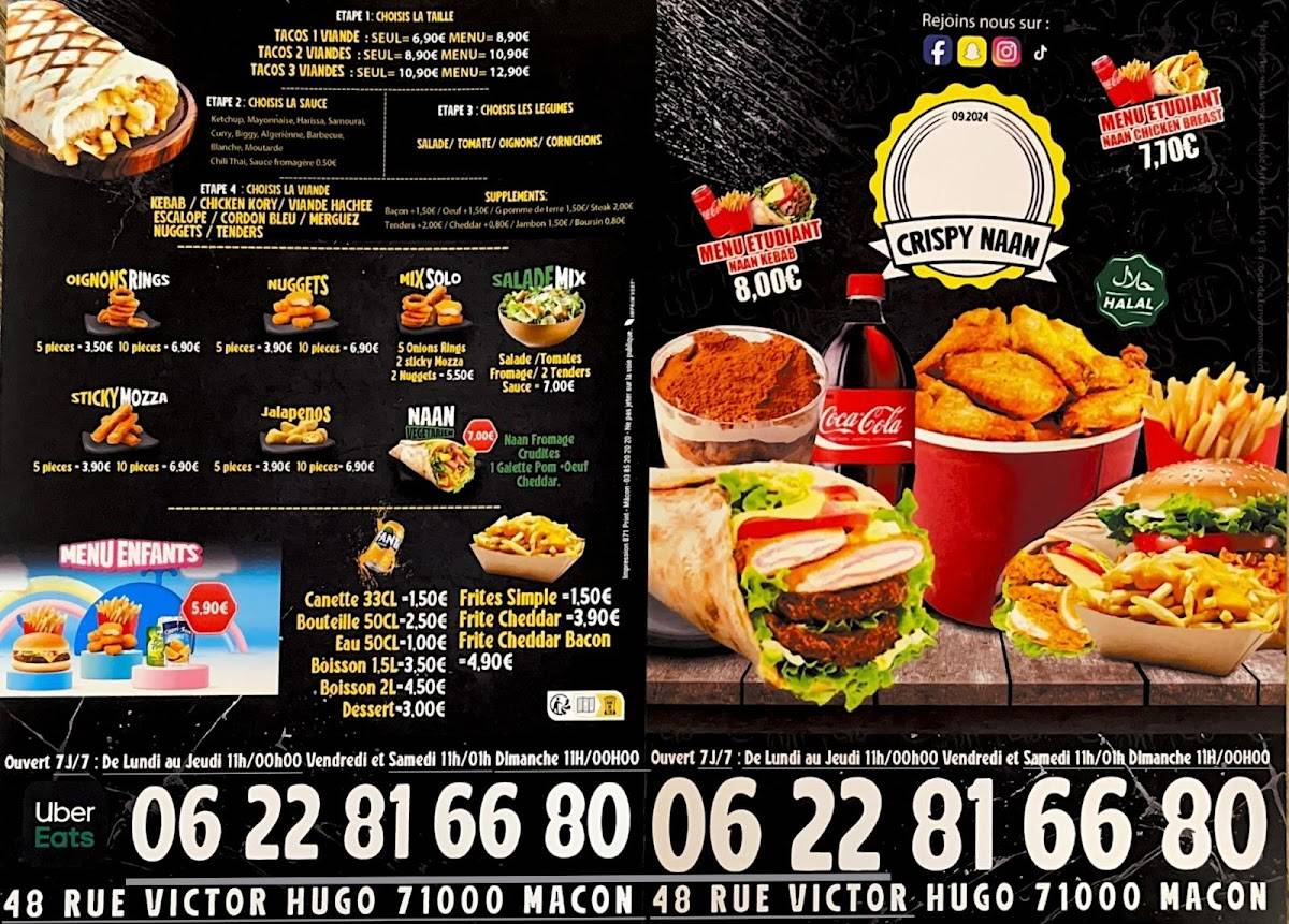 Menu au Crispy Naan macon restaurant, Mâcon