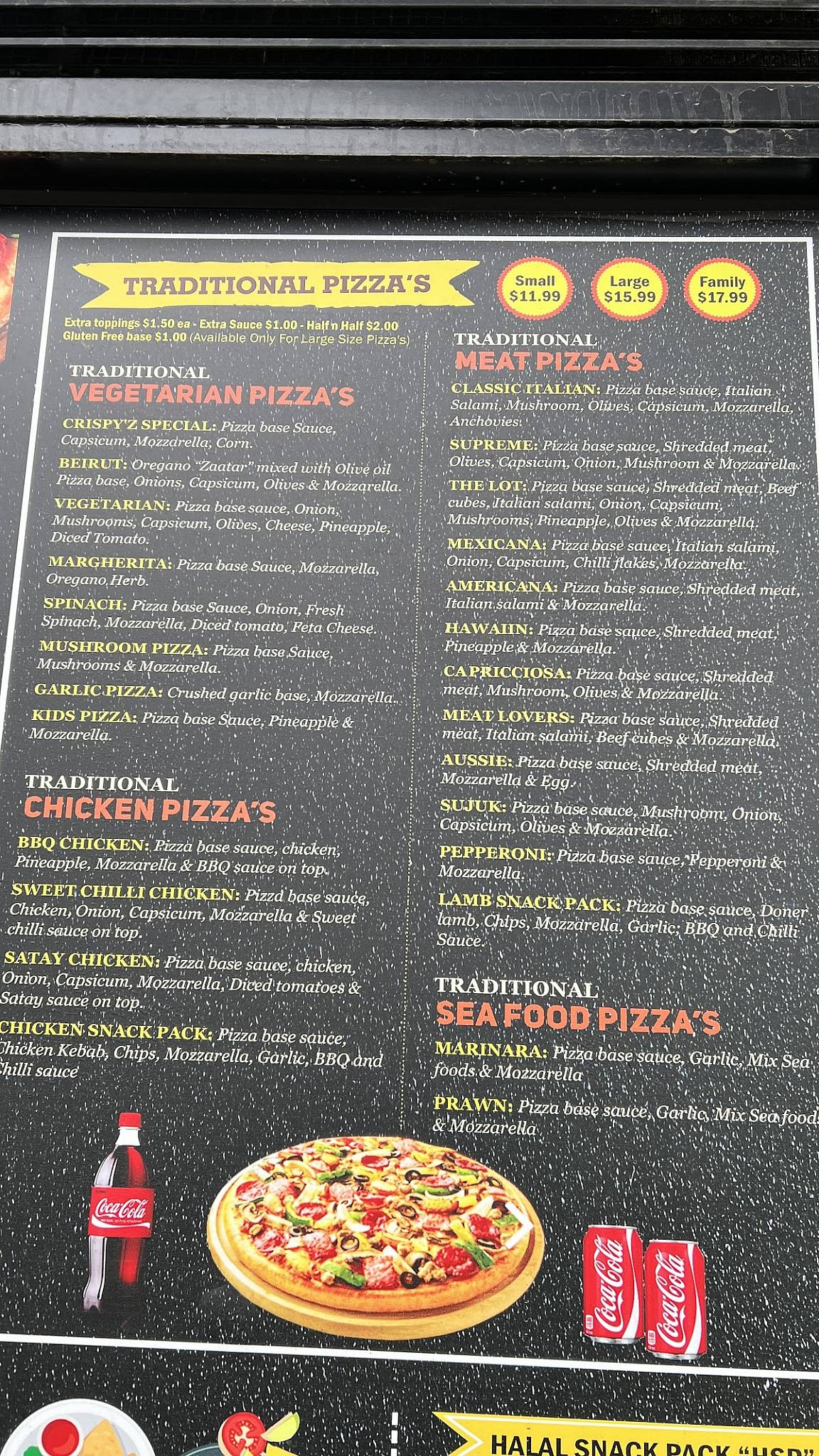 Menu at Crispyz restaurant, Mill Park