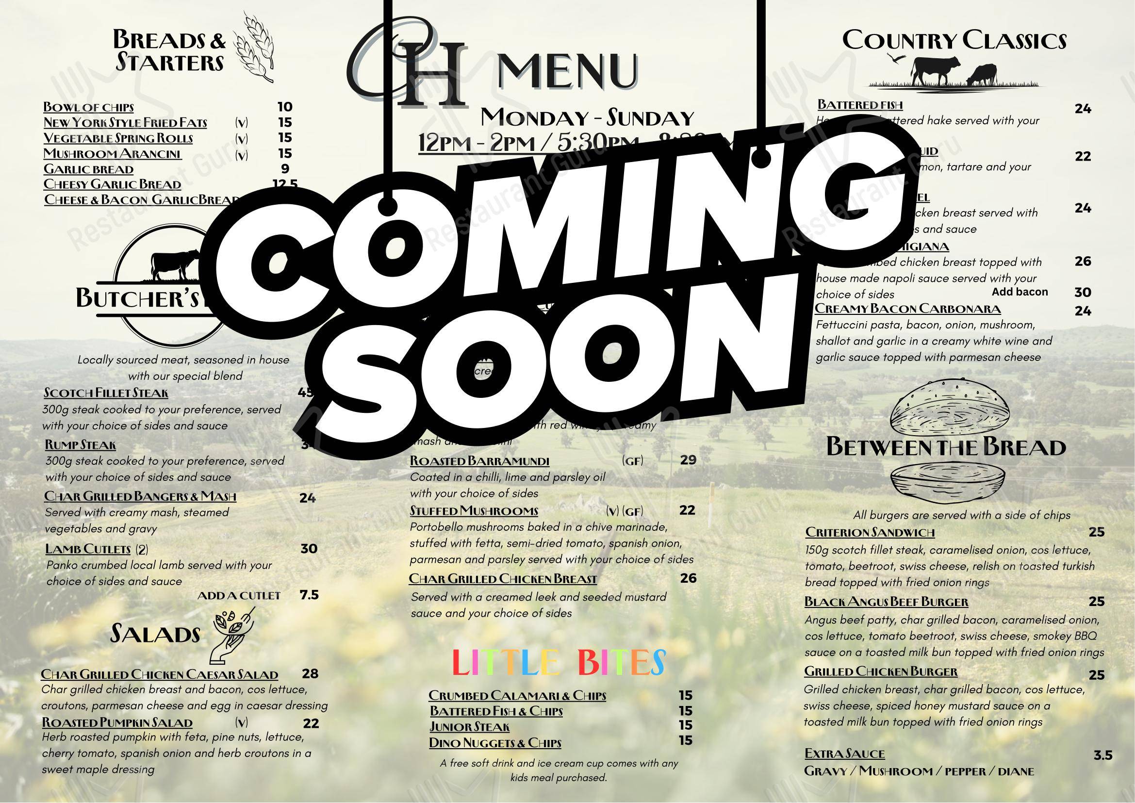 Menu at Criterion Hotel Gundagai pub & bar, Gundagai, 172 Sheridan St