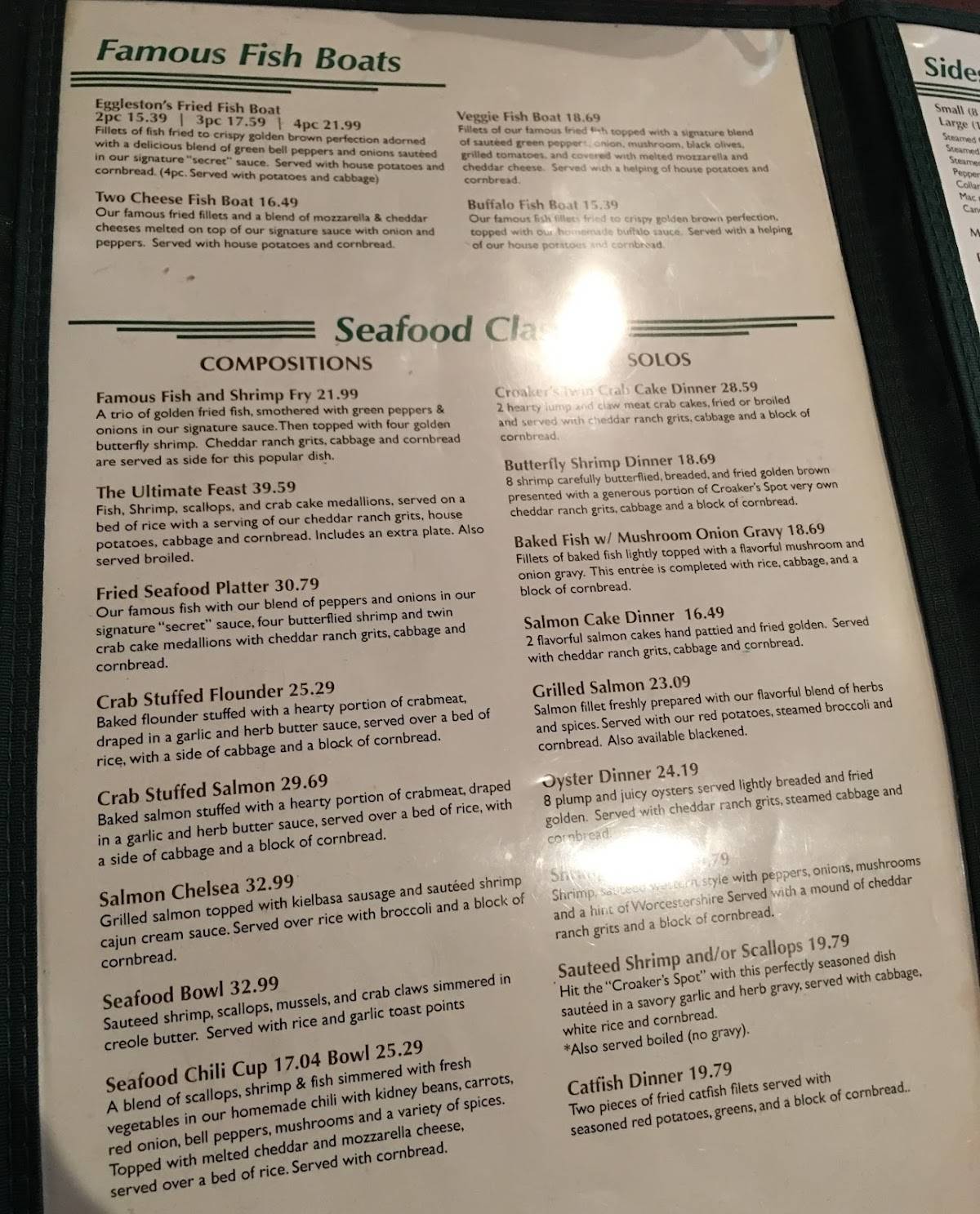 Menu at Croaker's Spot Richmond restaurant, Richmond, Hull St