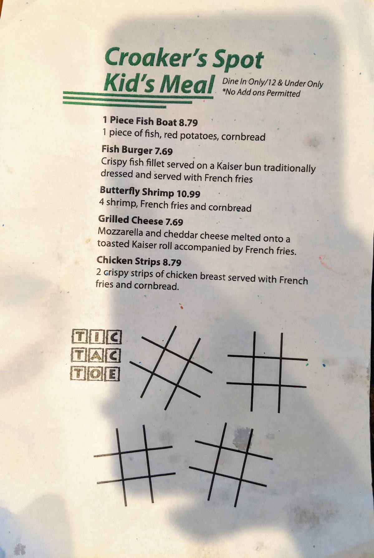 Menu at Croaker's Spot Richmond restaurant, Richmond, Hull St