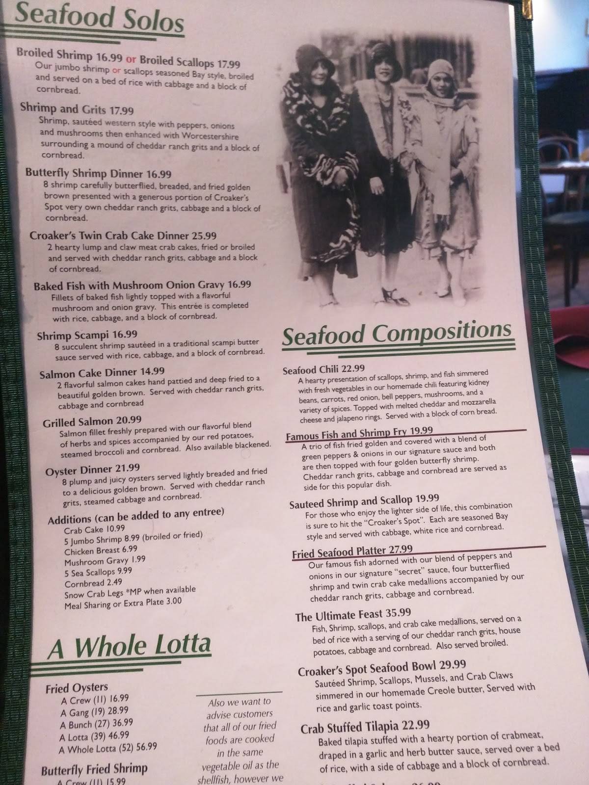 Menu at Croaker's Spot Richmond restaurant, Richmond, Hull St