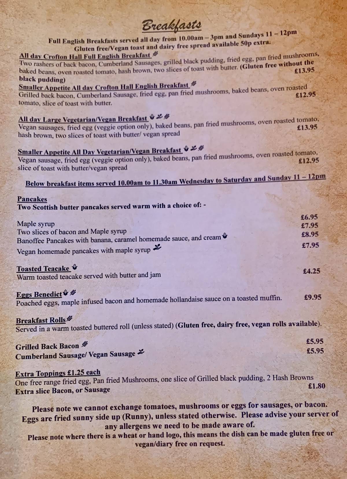 Menu at Crofton Hall Coffee Shop and Eatery cafe, Dalston