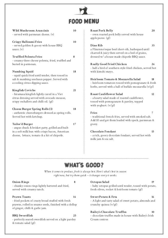 Menu at Crooked Tailor pub & bar, Castle Hill