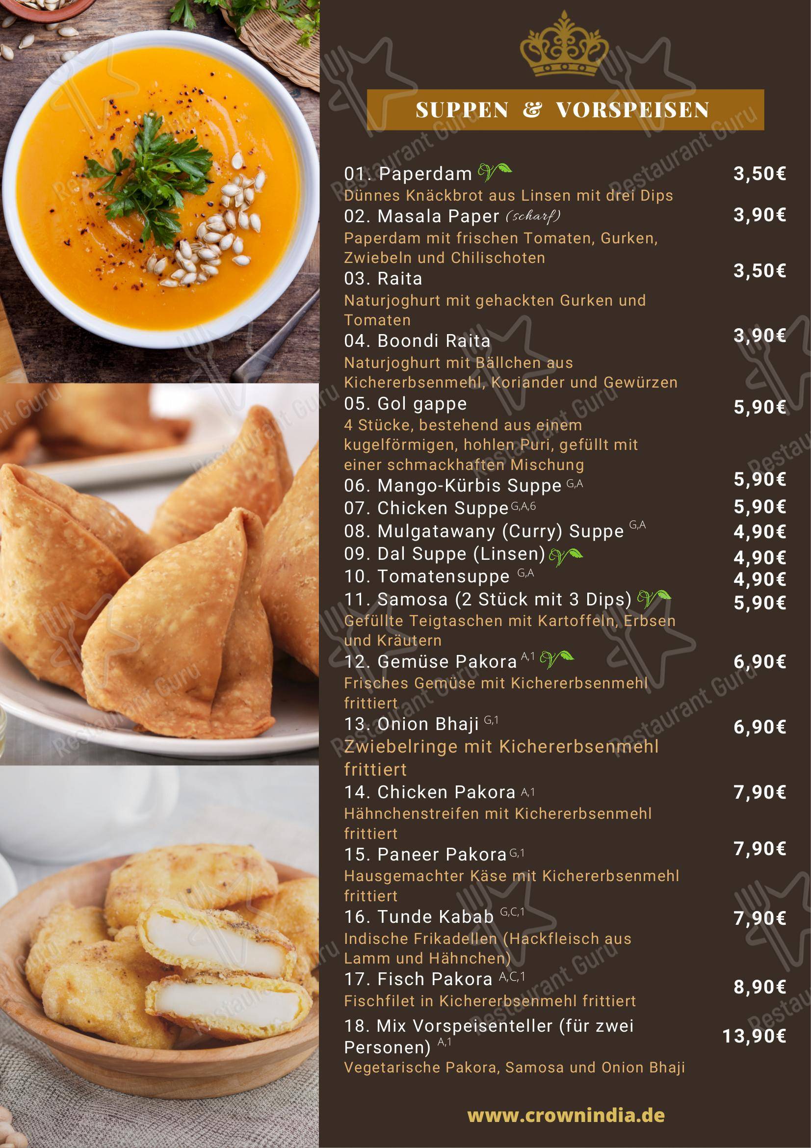 Speisekarte von Crown of India Eschborn restaurant, Eschborn